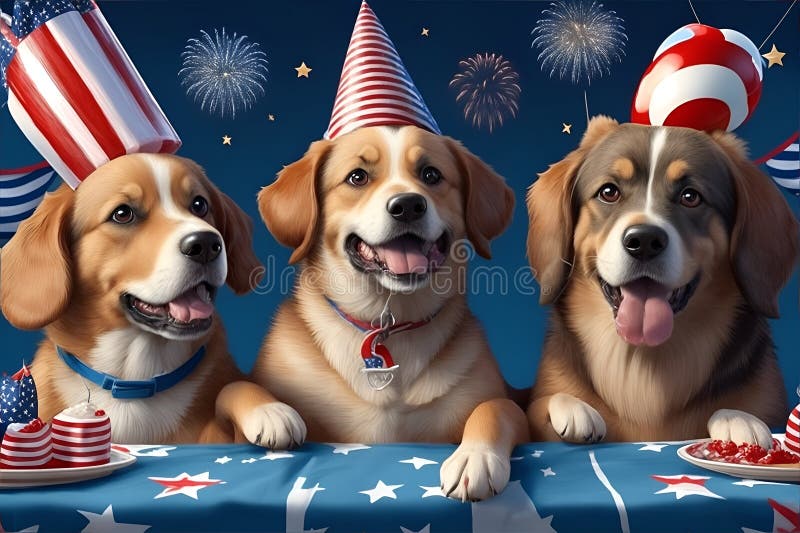 Three Dogs Having Fourth of July Party. Generative AI Stock ...