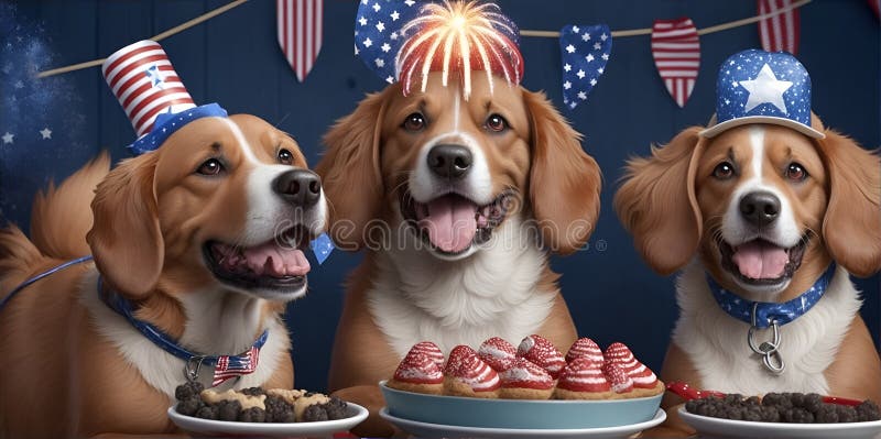 Three Dogs Having Fourth of July Party. Generative AI Stock ...