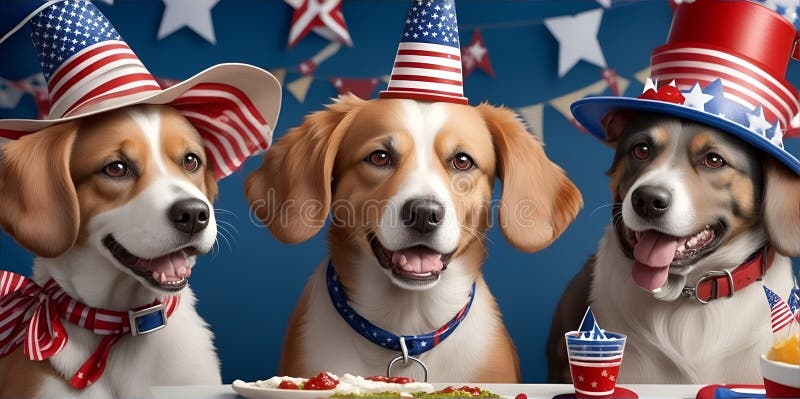 Three Dogs Having Fourth of July Party. Generative AI Stock ...