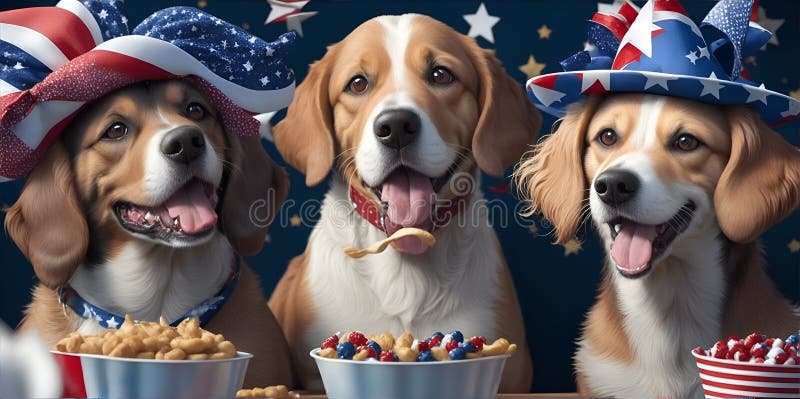 Three Dogs Having Fourth of July Party. Generative AI Stock ...