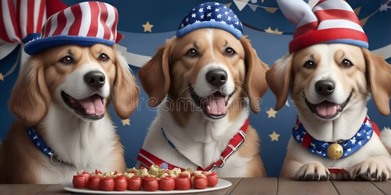 Three Dogs Having Fourth of July Party. Generative AI Stock ...