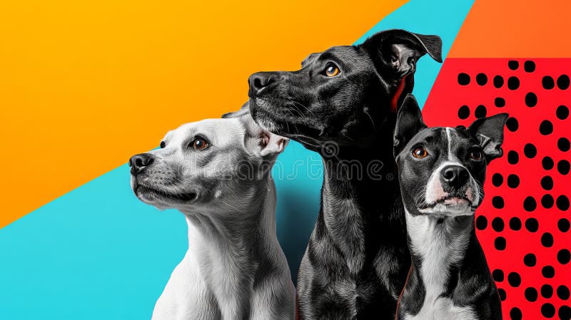 Three Dogs Looking Up at the Sky Stock Image - Image of breeds, facing ...