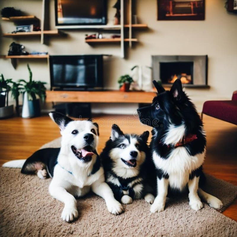 Three Dogs Resting in the Living Room Stock Illustration - Illustration ...