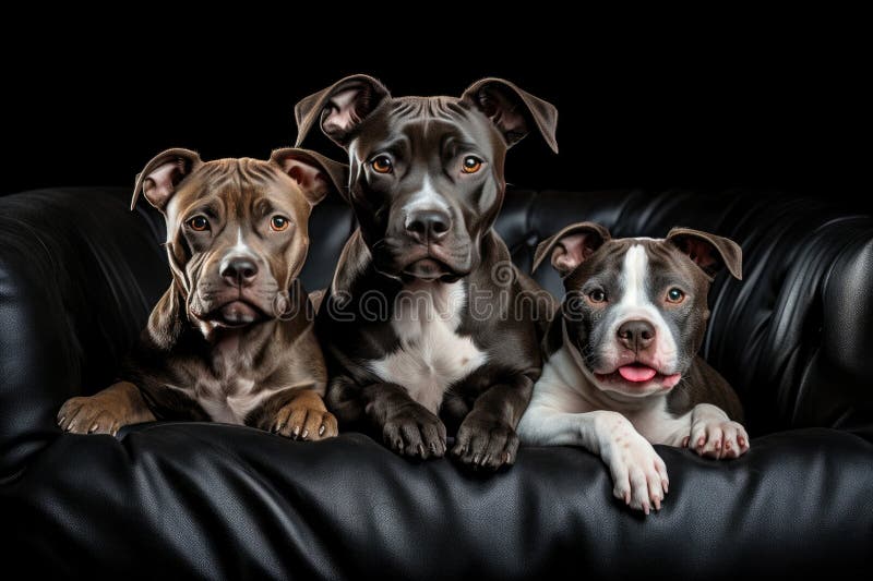 Three Dogs are Sitting on a Black Leather Couch Stock Illustration ...
