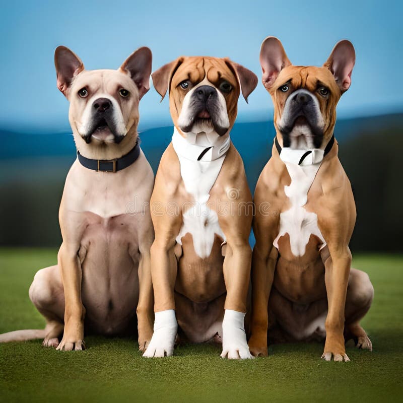 Three Dogs Sitting on Grass. Stock Image - Image of looking, puppies ...
