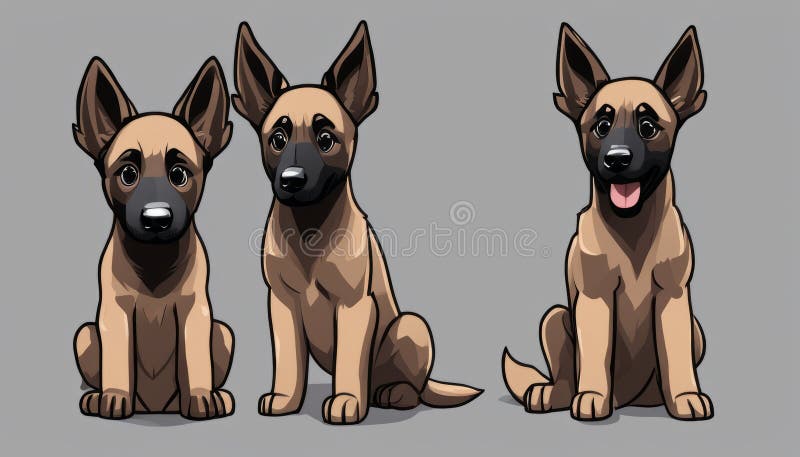 Three Dogs Sitting in a Row Stock Illustration - Illustration of loyal ...