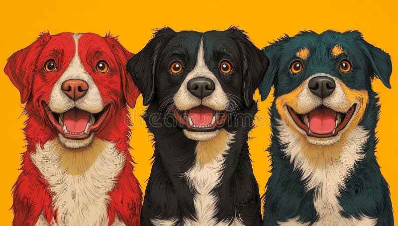 Three Dogs are Smiling and Looking at the Camera Stock Photo - Image of ...
