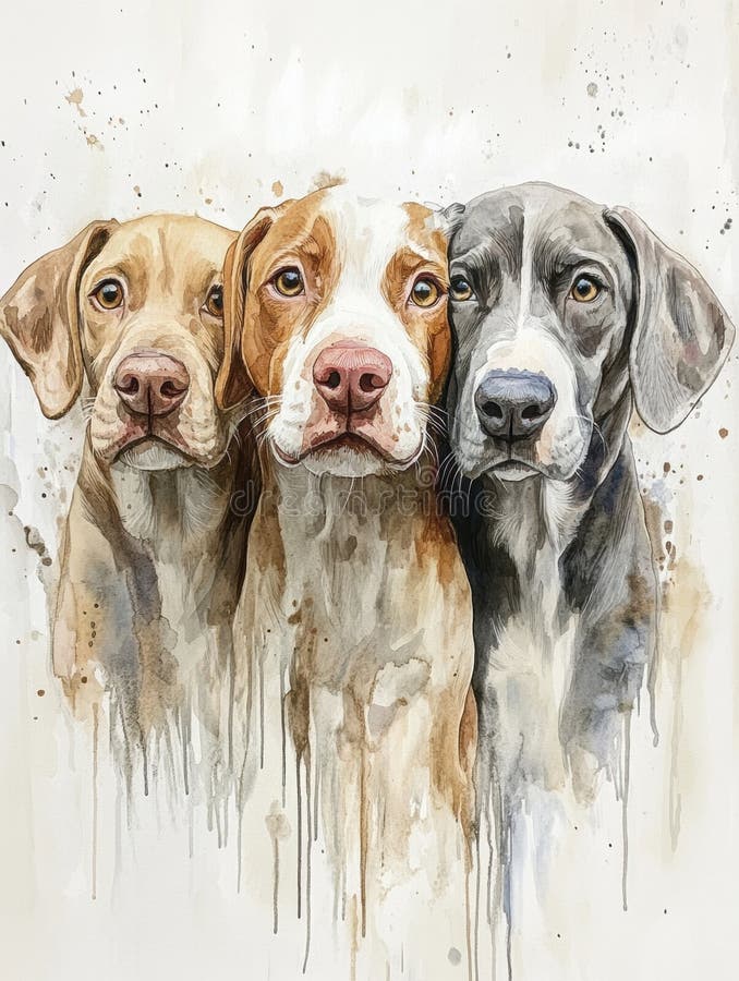 Three Dogs are Standing Next To Each Other, with One Being Brown and ...