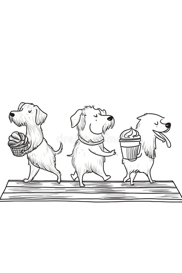 Three Dogs Walking, Carrying Baskets Stock Illustration - Illustration ...