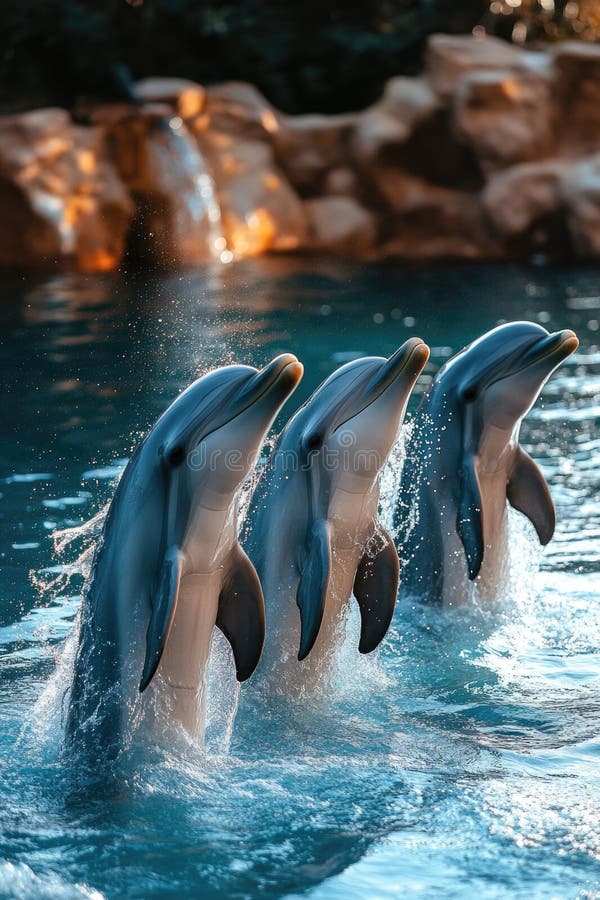 Three Dolphins are Playing in the Water Stock Image - Image of swim ...