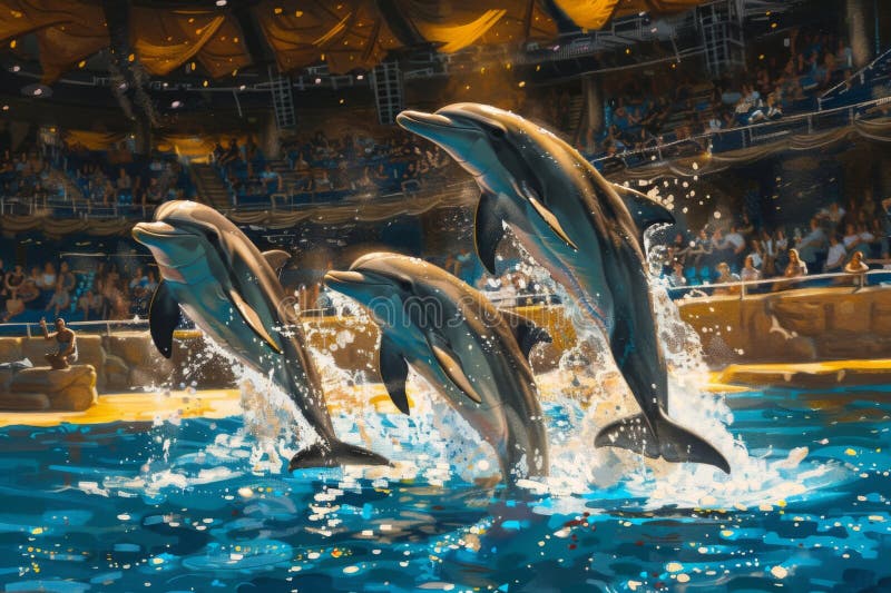 Dolphins Leap Gracefully in a Lively Performance at an Aquatic ...