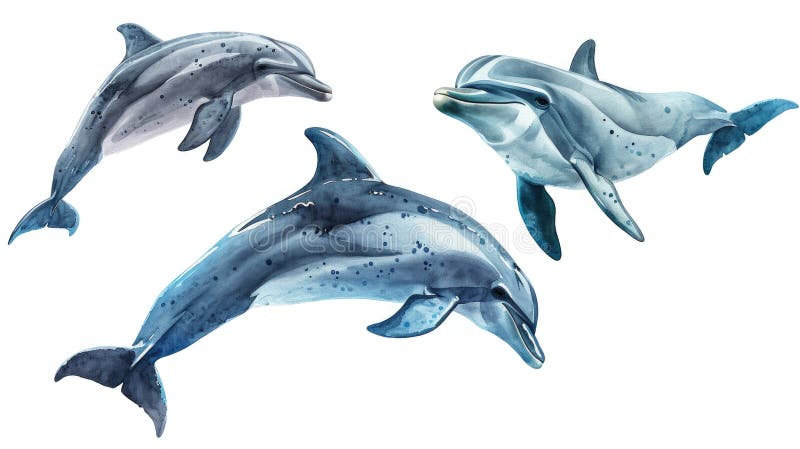 Three Dolphins are Swimming in the Ocean Stock Image - Image of life ...