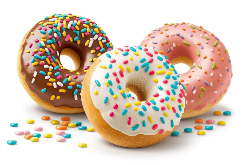 Three Donuts Covered with Icing. Isolate on White Background Stock ...