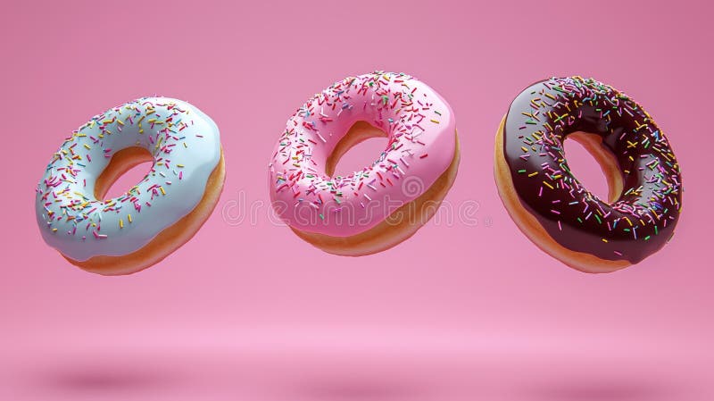 Three Donuts with Different Colors and Sprinkles Stock Illustration ...