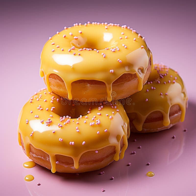 Three Donuts on a Pink Surface Stock Illustration - Illustration of ...
