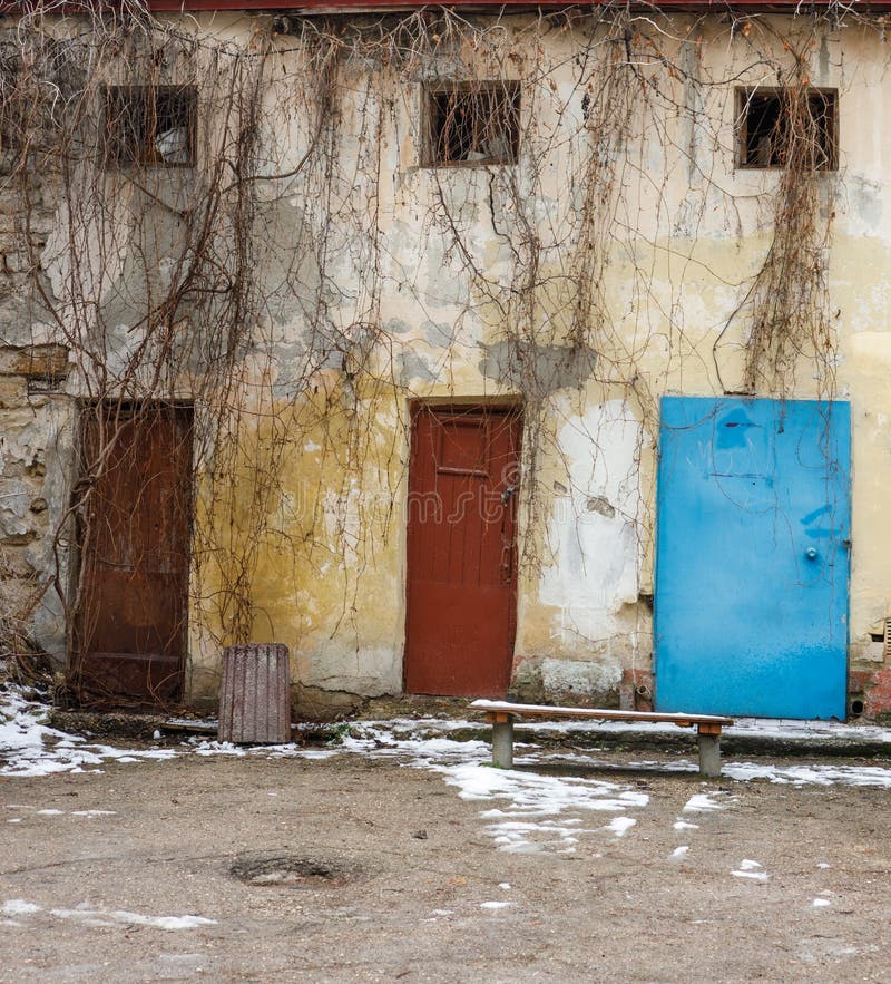 Three Doors in an Old Dilapidated House Stock Image - Image of building ...