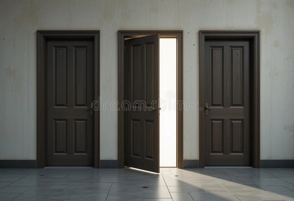Three Doors with One Open, One Closed and One Partially Open Stock ...