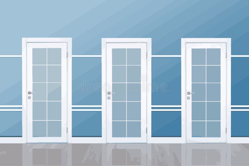 Three Doors, One Open and Two Closed. Vector Illustration Stock ...