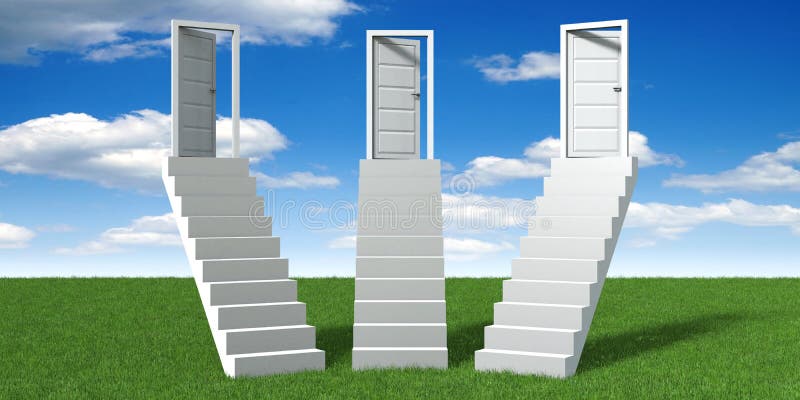 Three Doors and Steps Concept - 3D Illustration Stock Illustration ...