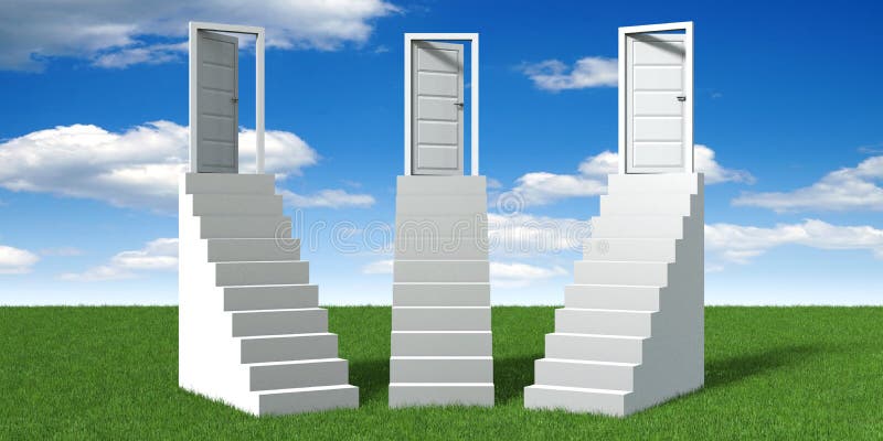 Three Doors and Steps Concept - 3D Illustration Stock Illustration ...