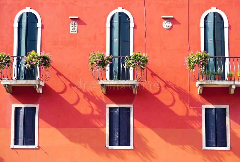 Three Doors with Terrace and Three Windows Stock Image - Image of ...