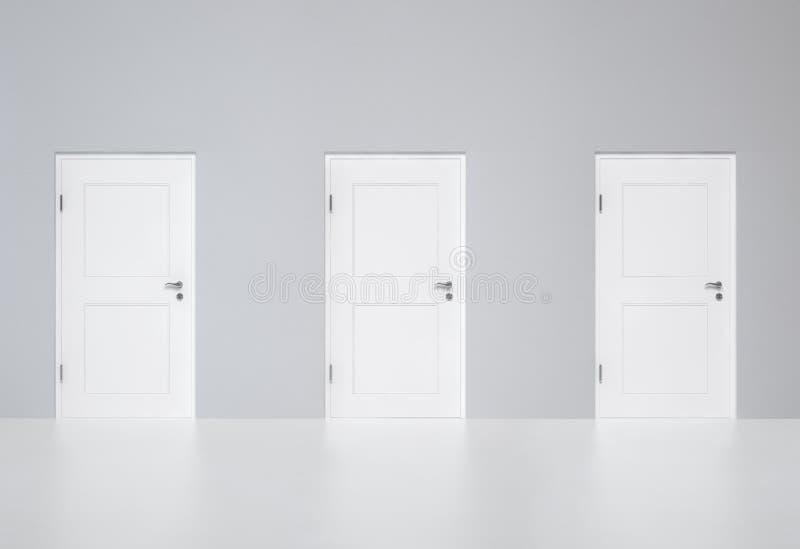 Three White Doors on Grey Background Stock Illustration - Illustration ...