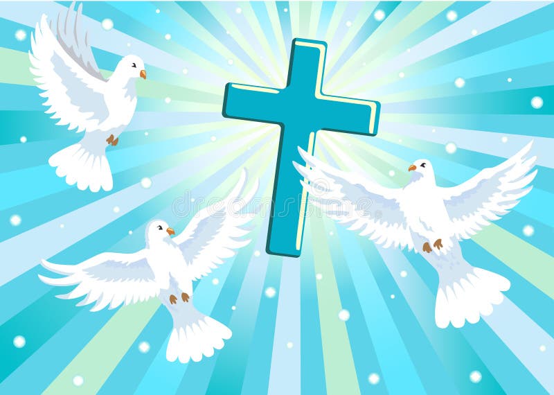 Three doves with cross stock vector. Illustration of hope - 66996314