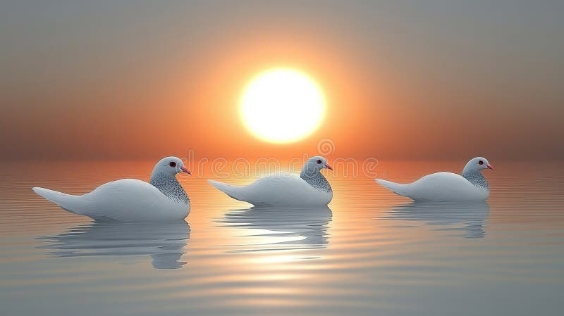 Three Doves on Water at Sunrise Stock Photo - Image of wallpaper ...