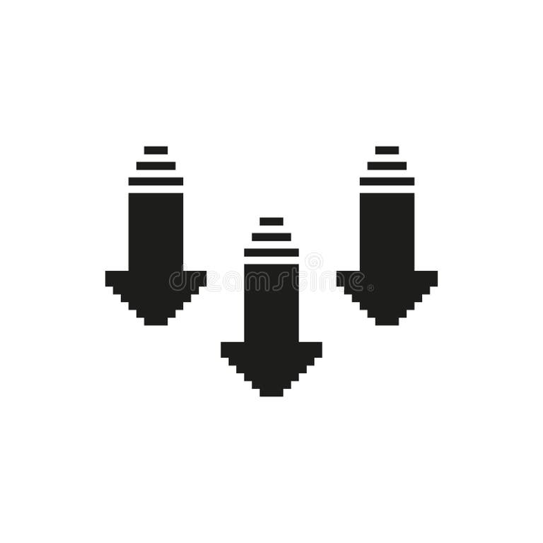 Three Downward Arrows Pixel Art Icon. Directional Navigation, Download, and Decrease Symbol ...