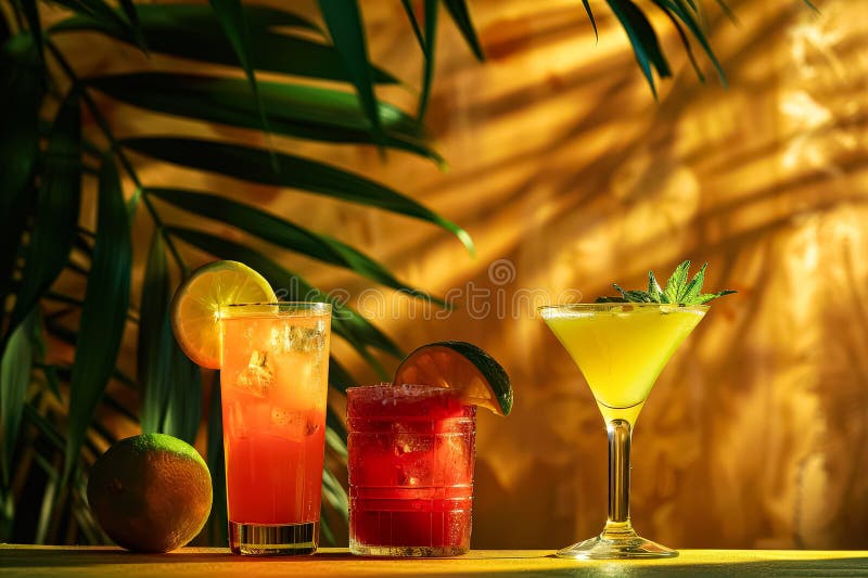 Three Drinks are on a Table, Including a Martini, a Margarita, and a ...