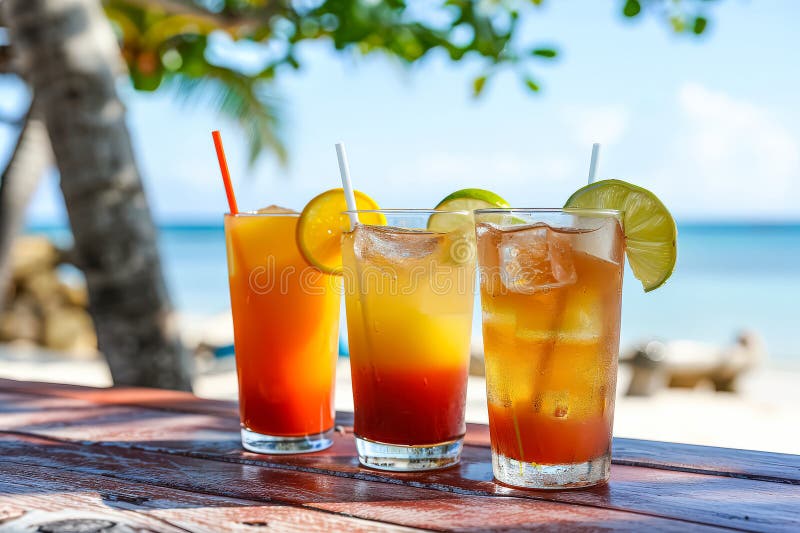 Three Drinks on a Table with Straws in Them Stock Photo - Image of ...