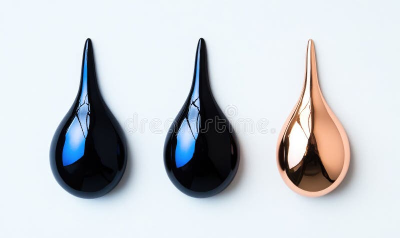 Three Drops of Different Colors are Shown on a White Background Stock ...