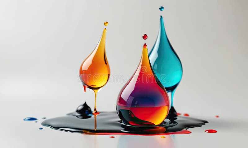 Three Drops of Liquid in Different Colors are Shown in a Row on a White ...