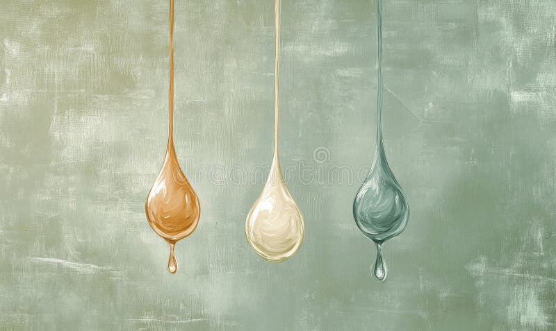 Three Drops of Paint are Hanging from a String, with One Being Orange ...