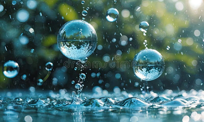 Three Drops of Water Fall into a Pool, Creating a Reflection of the Sky ...
