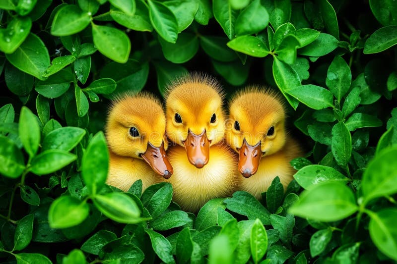 Three Ducklings in the Leaves Stock Image - Image of looking, fauna ...