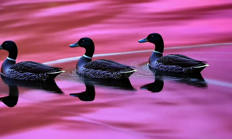 Three Ducks on a Pink Water Surface Stock Footage - Video of stillness ...