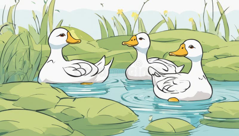 Three Ducks Swimming in a Pond Stock Illustration - Illustration of aquatic, water: 301968476
