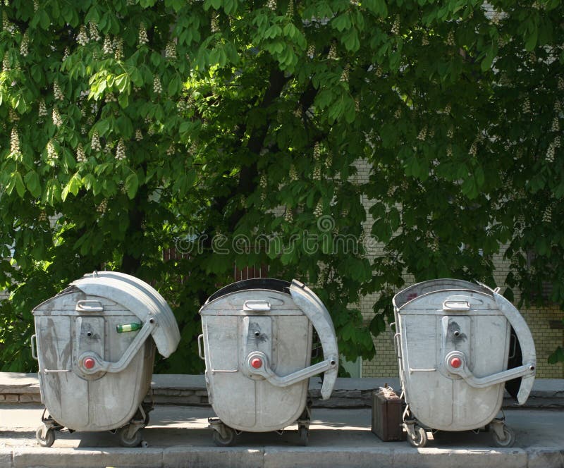 Three dustbin stock photo. Image of container, cleanup - 9366842