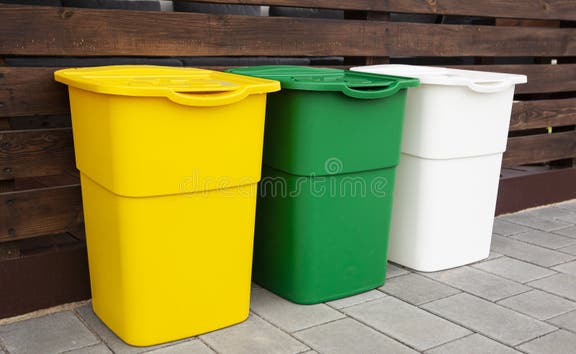Three Dustbins for Sorting Trash Stock Image - Image of environment ...