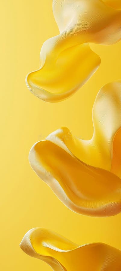 Three Dynamic, Smooth, Yellow Shapes Gracefully Flow and Undulate ...