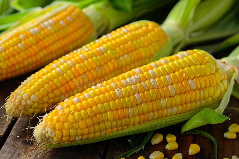 Three Ears of Corn on a Wooden Table Stock Image - Image of grain ...
