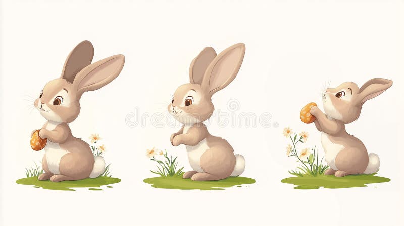 Three Easter Bunnies with Different Positions Isolated on White ...