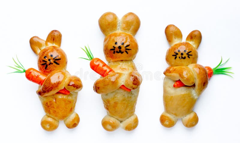 Three Easter Bunny Buns Isolated on White Background Stock Photo ...