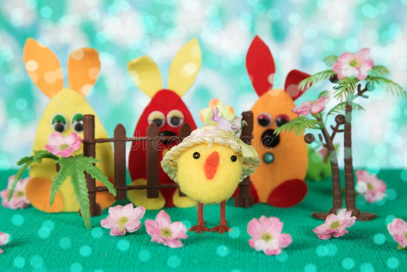 Three Easter Bunny and Chicken. Stock Image - Image of ears, flower ...