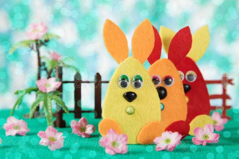 Three Easter bunny. stock image. Image of gras, card - 66423837