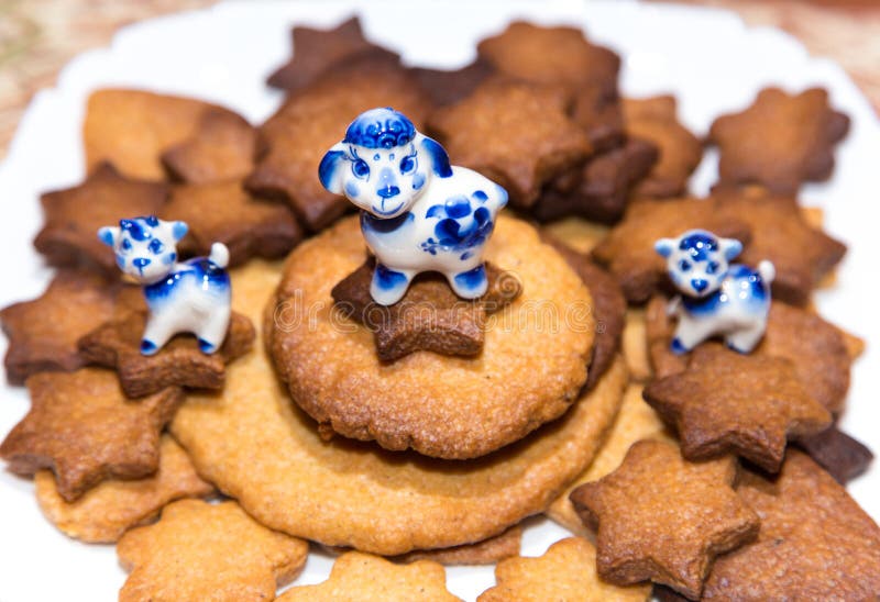 Three Easter China Lambs on the Plate with Ginger Cookies Stock Photo ...