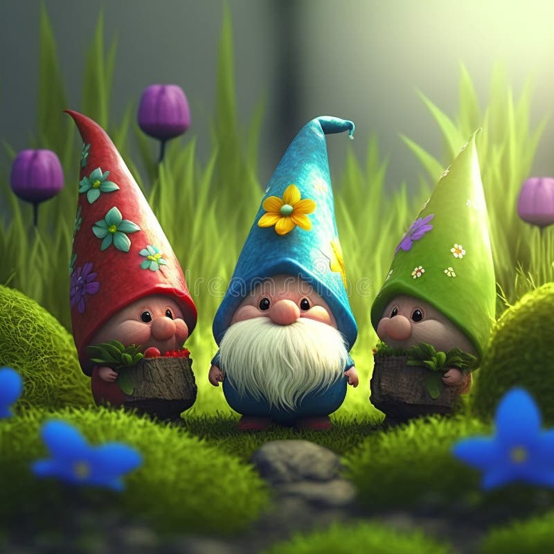 Three Easter Gnomes in the Spring Meadow Stock Illustration ...