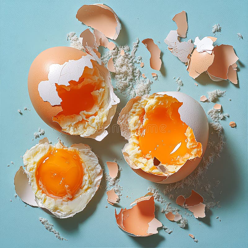 Three Eggs are Cut in Half and One of Them is Filled with Yellow Yolk ...