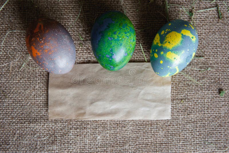 Three eggs and Kraft note stock photo. Image of nature - 68266364